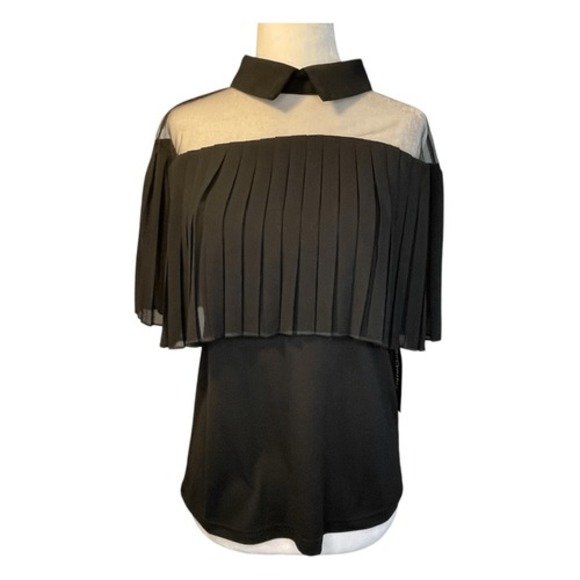 For Cynthia | Tops | For Cynthia Chiffon Pleated Blouse Black Sheer ...